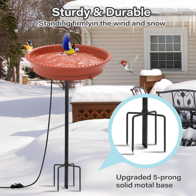 Gracie Oaks Heated Bird Bath For Outdoors,Heated Bird Baths With Stable Metal Pole | Wayfair